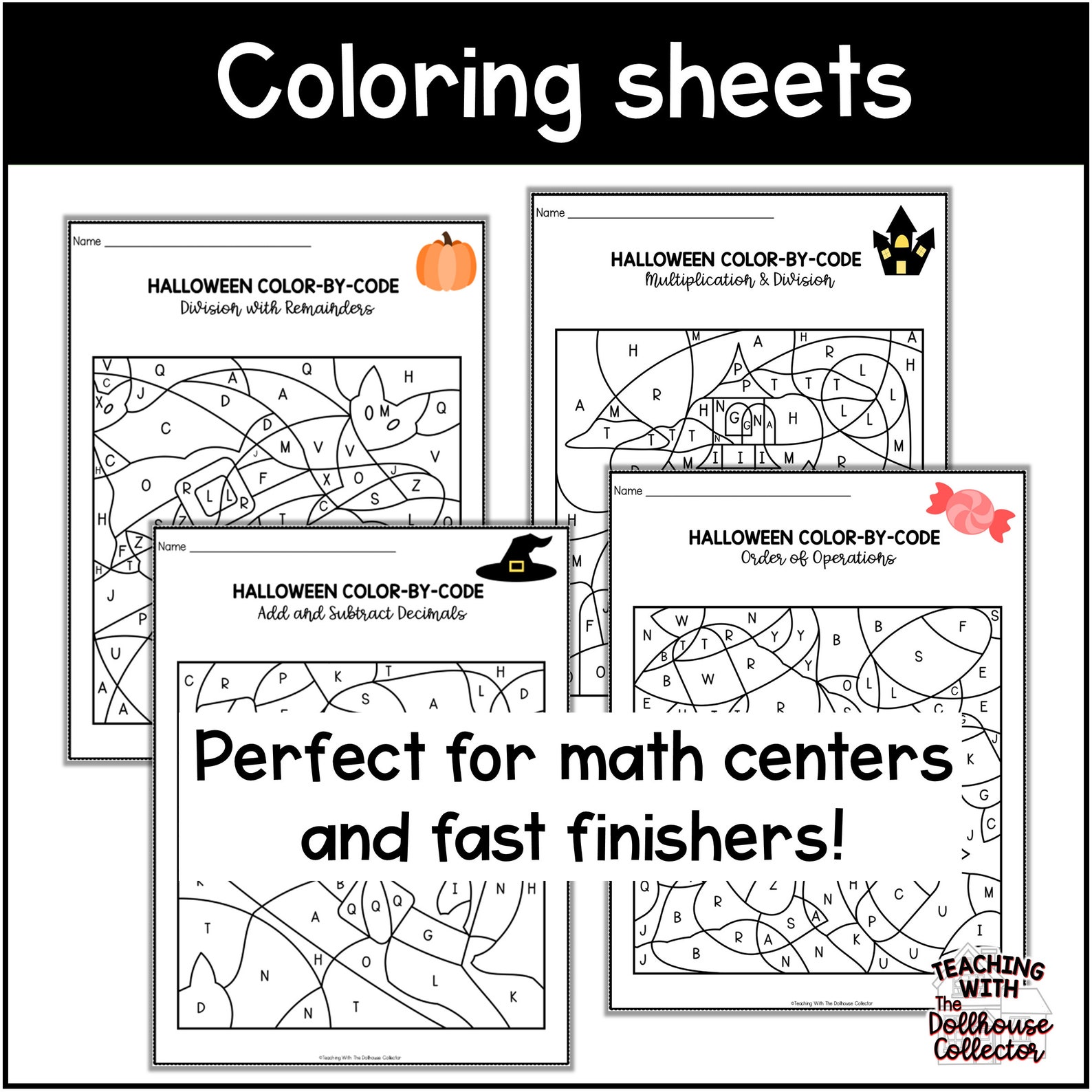Halloween Math Color by Code Worksheets | Color by Number | 5th Grade ...