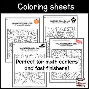 Halloween Math Color by Code Worksheets | Color by Number | 5th Grade ...