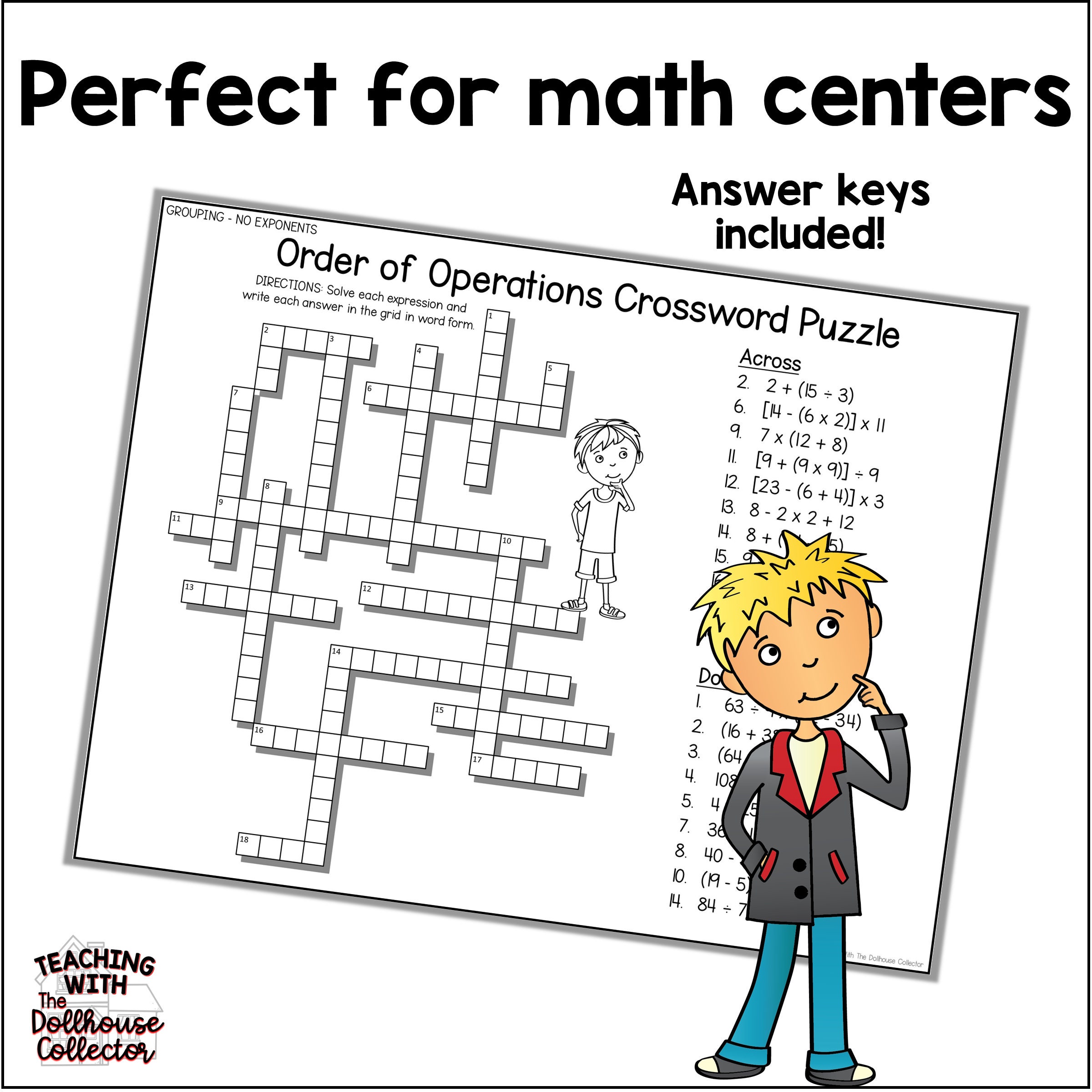Math Crossword Puzzles | ORDER OF OPERATIONS | Math Centers | 5th Grade ...