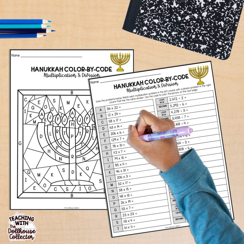 Hanukkah Math Color By Code Worksheets Multiplikation und Division ...
