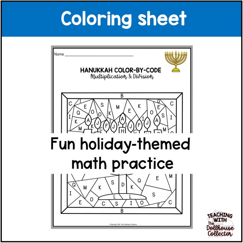 Hanukkah Math Color By Code Worksheets Multiplikation und Division ...