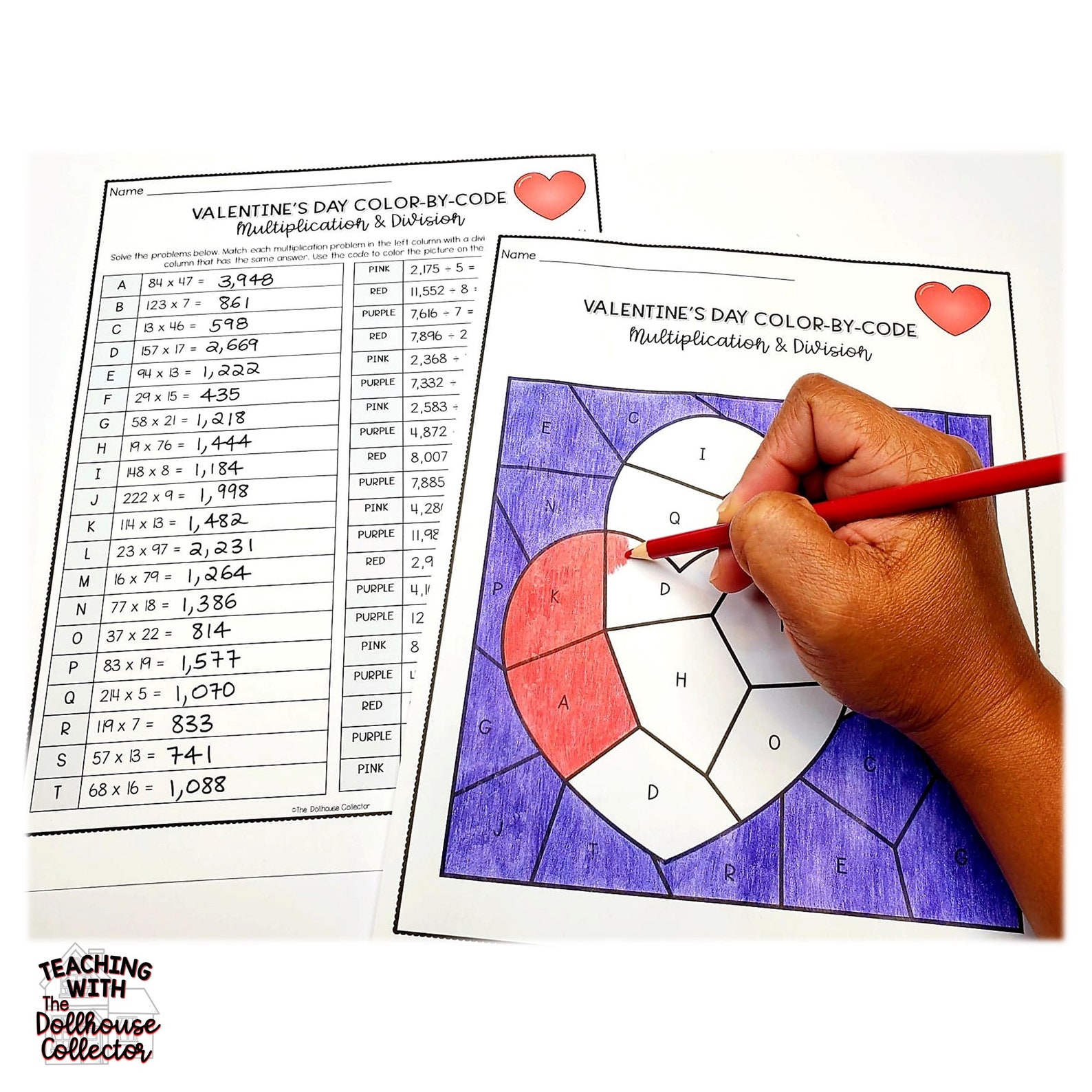 Valentine's Day Math Color by Code Worksheets | Color by Number | 5th ...