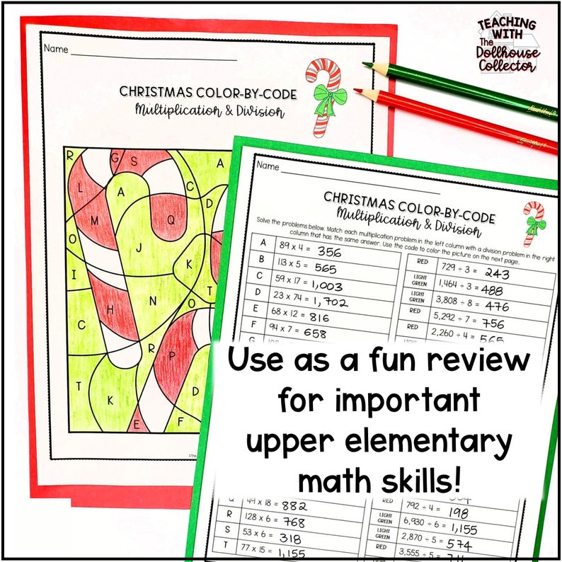Christmas Math Color by Code Worksheets: Multiplication & Division ...