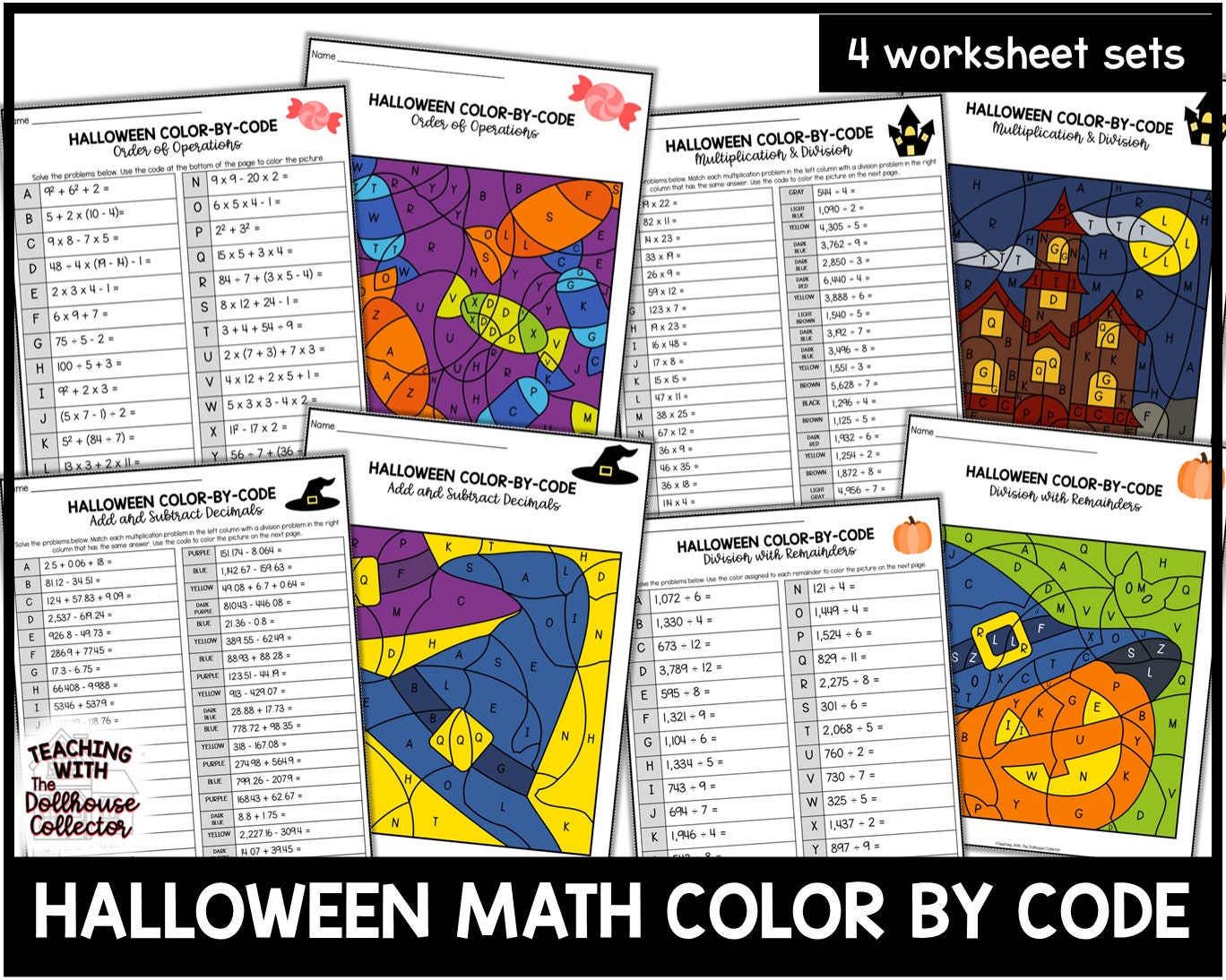 Halloween Math Color by Code Worksheets Color by Number 5th Grade Upper ...