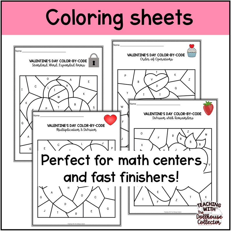 Valentine's Day Math Color by Code Worksheets | Color by Number | 5th ...