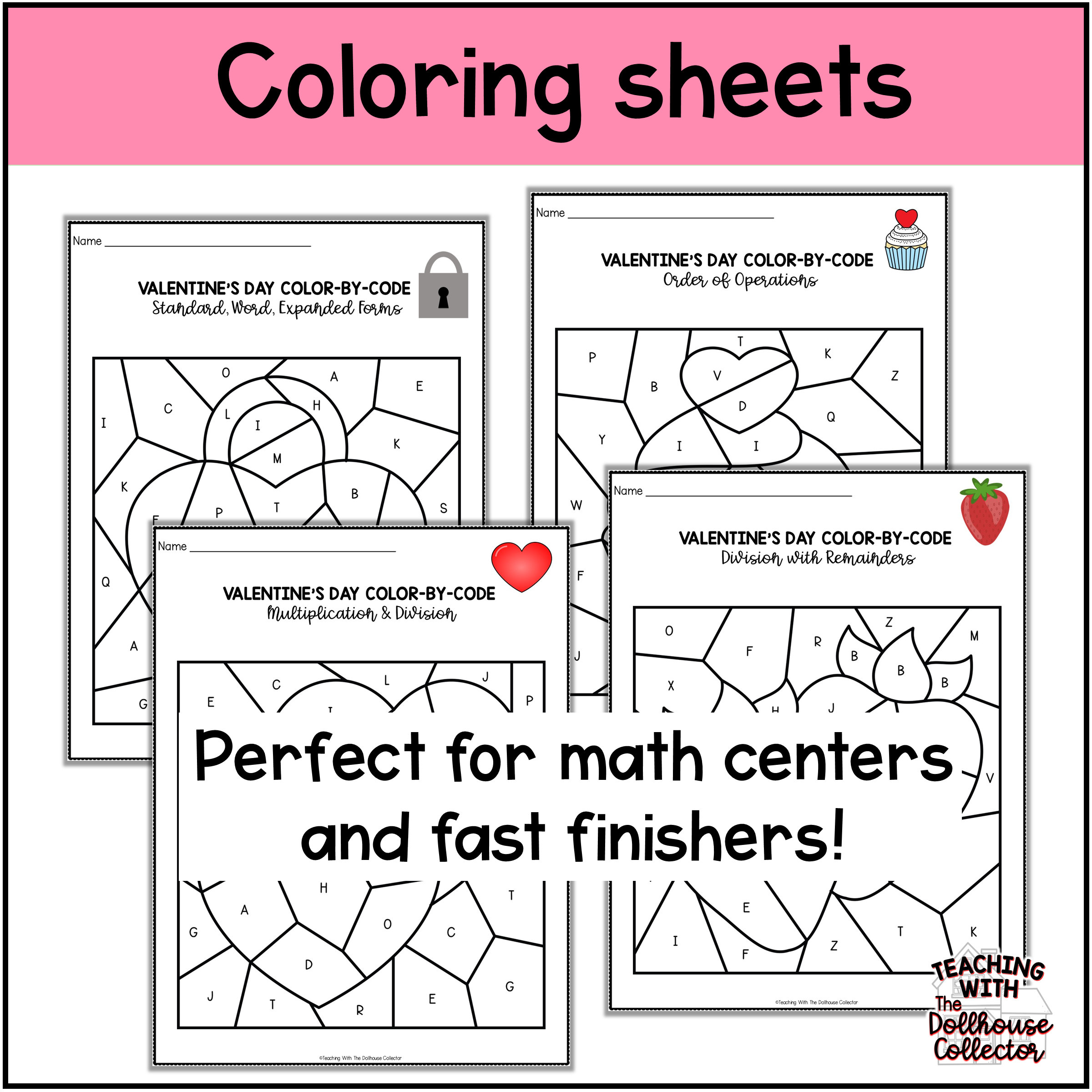Valentine's Day Math Color by Code Worksheets Color by Number 5th Grade ...