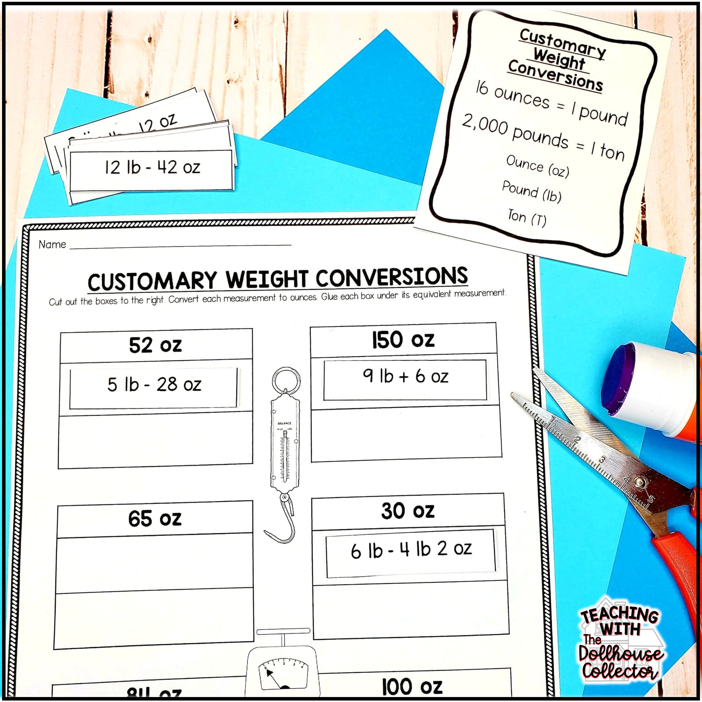 Customary Measurement Conversions Cut and Sort Worksheets for 5th Grade ...