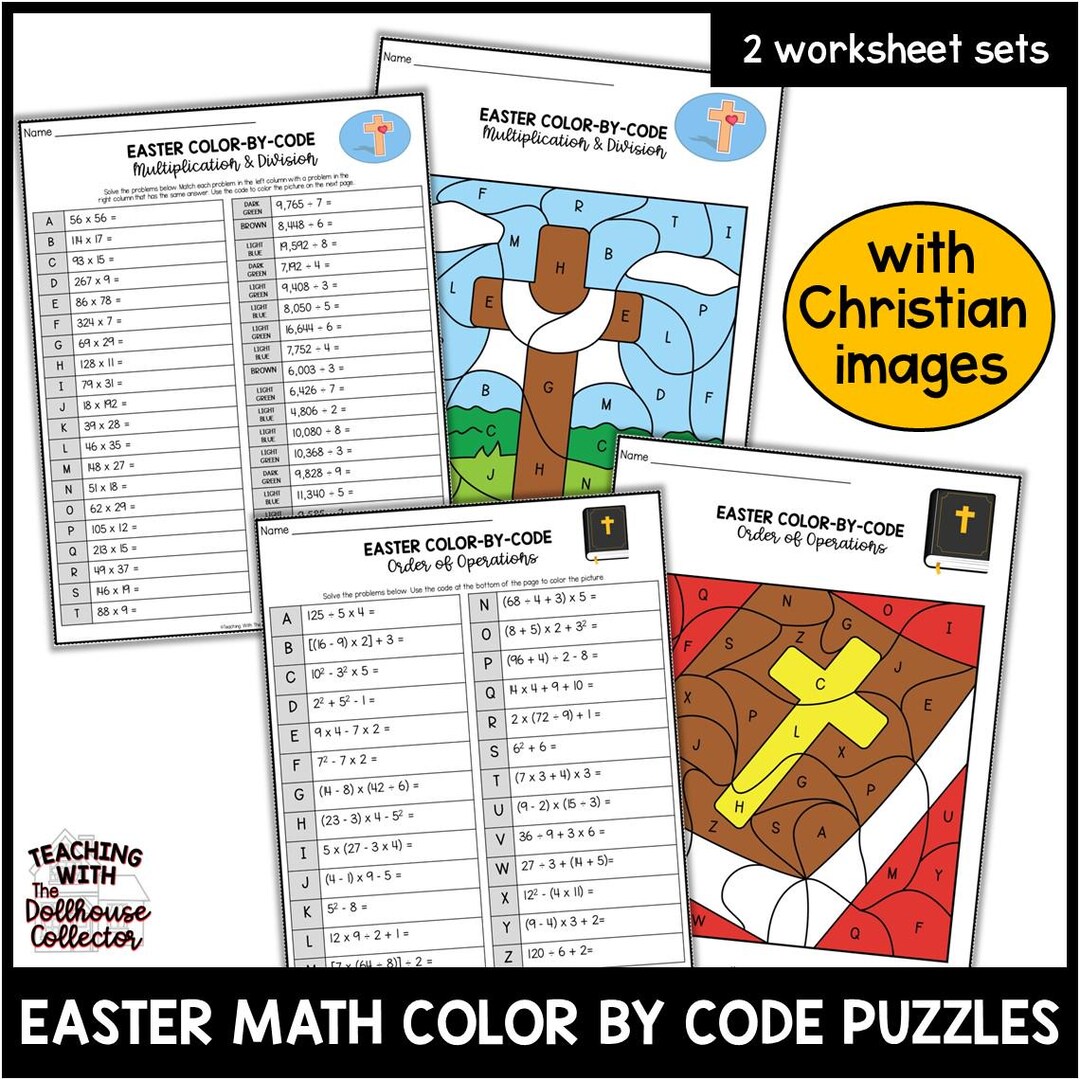 CHRISTIAN Easter Math Color by Code Worksheets Color by Number 5th ...