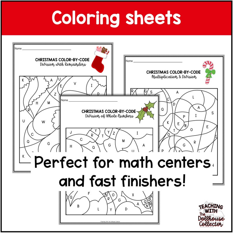 Christmas Math Color by Code Worksheets | Multiplication and Division ...