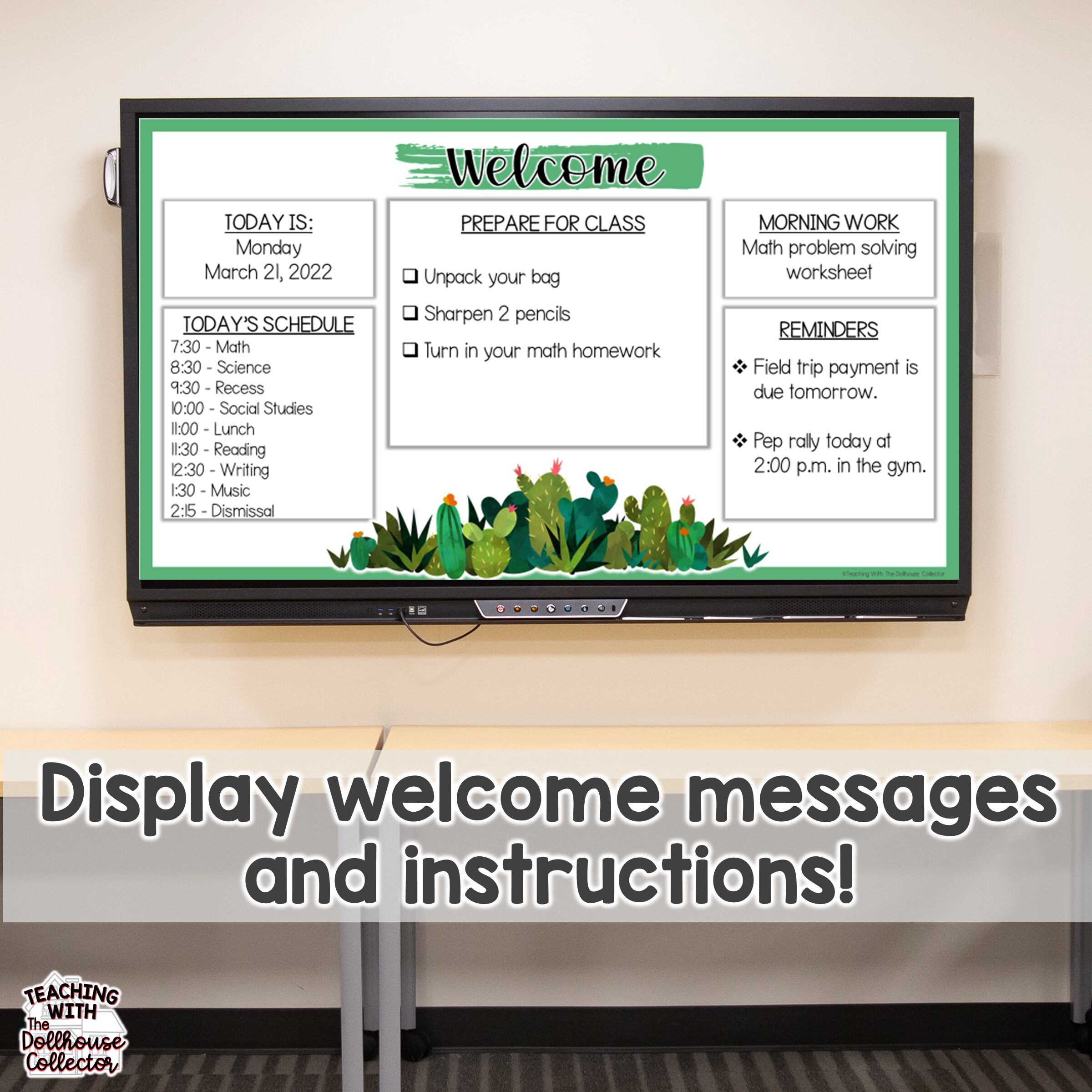 Editable Daily Agenda Slides Watercolor CACTUS Theme | Powerpoint ...