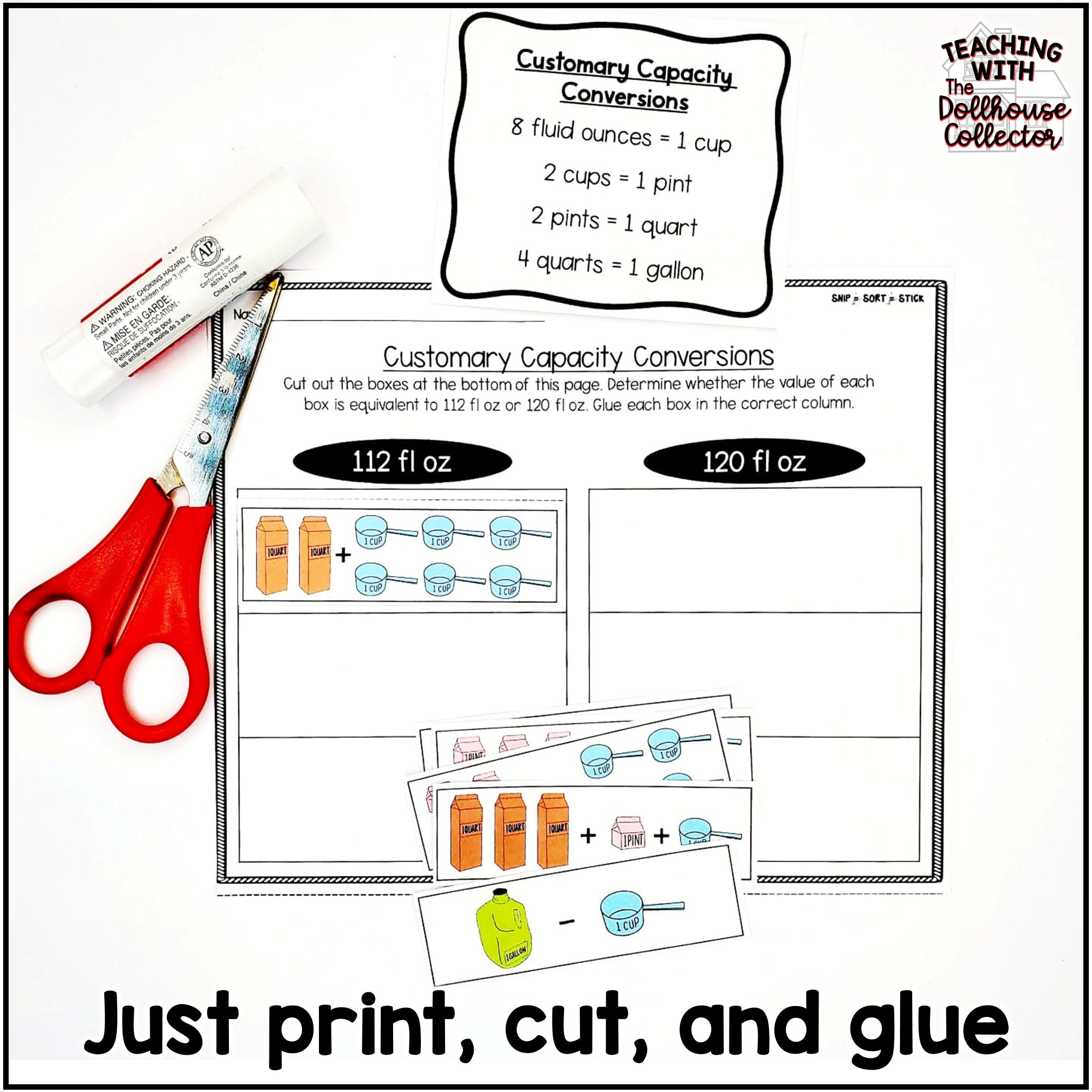 Customary Measurement Conversions Cut and Sort Worksheets for 5th Grade ...