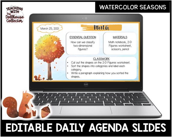 Editable Daily Agenda Slides Watercolor SEASONS Theme - Etsy