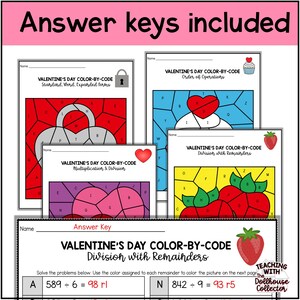 Valentine's Day Math Color by Code Worksheets | Color by Number | 5th ...