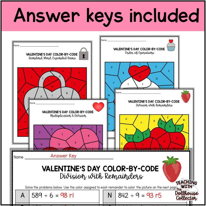 Valentine's Day Math Color by Code: 4th-6th Grade (digital Download) - Etsy