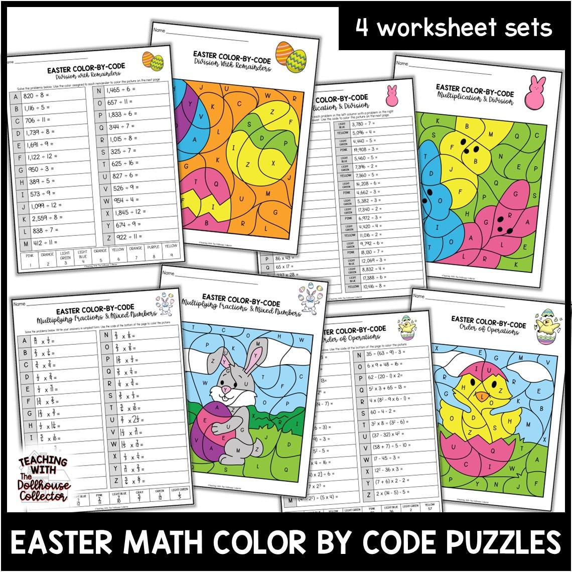 Easter Math Color by Code Worksheets | Color by Number | 5th Grade ...