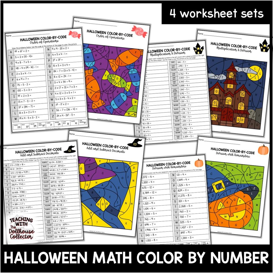 Halloween Math Color by Code Worksheets | Color by Number | 5th Grade ...