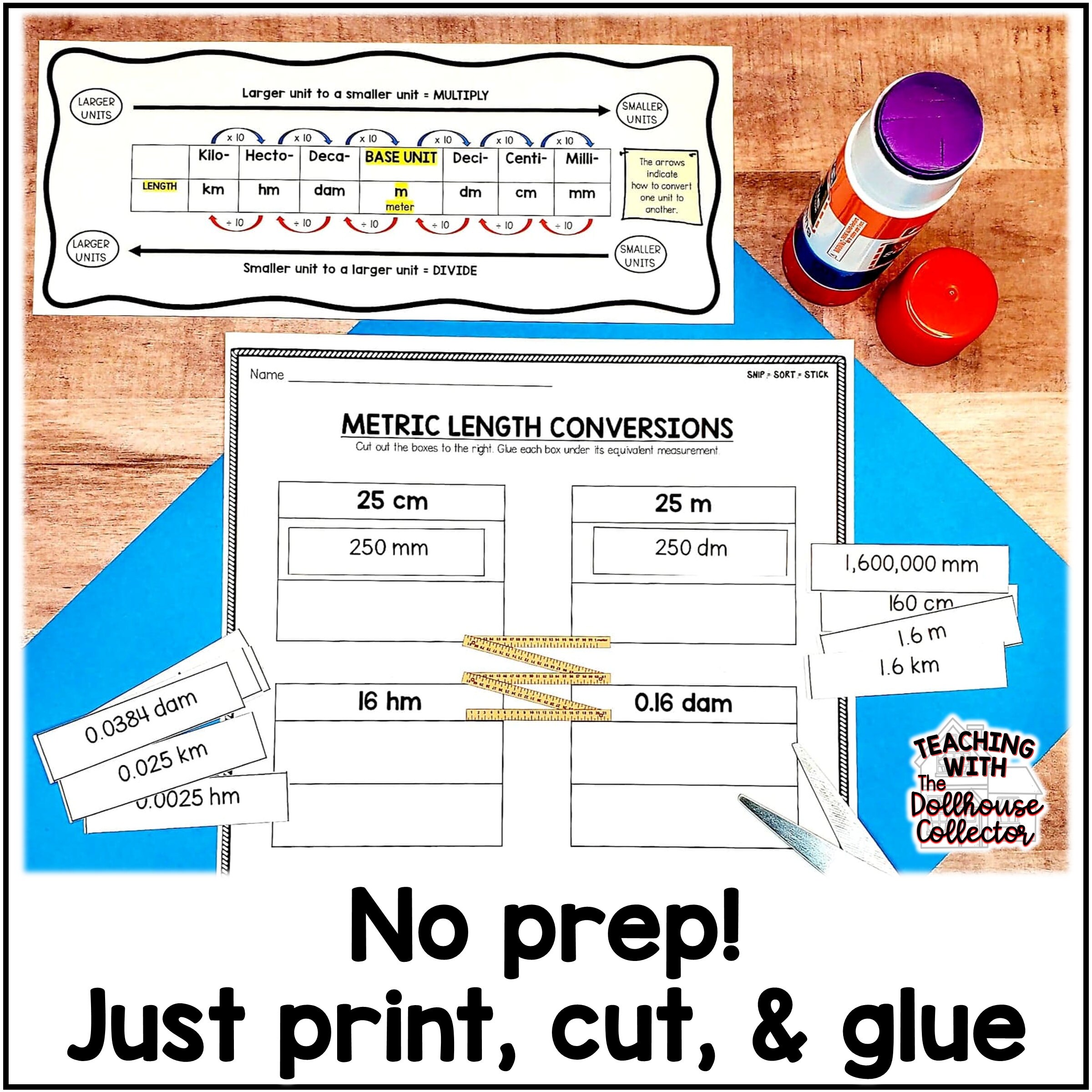 Metric Measurement Conversions Cut and Sort Worksheets | 5th Grade Math ...