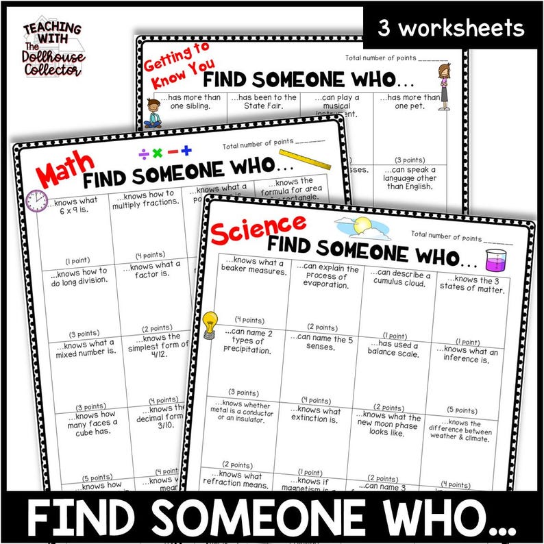 Back to School | Getting to Know You Worksheets | Find Someone Who ...