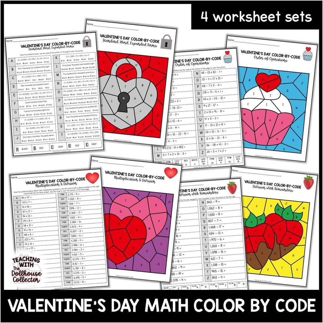 Valentine's Day Math Color by Code Worksheets | Color by Number | 5th ...