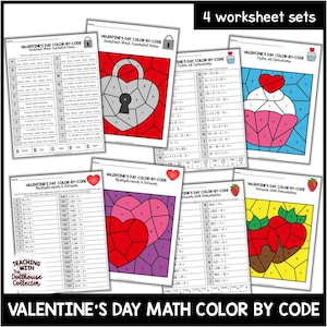 Valentine's Day Math Color by Code Worksheets | Color by Number | 5th ...