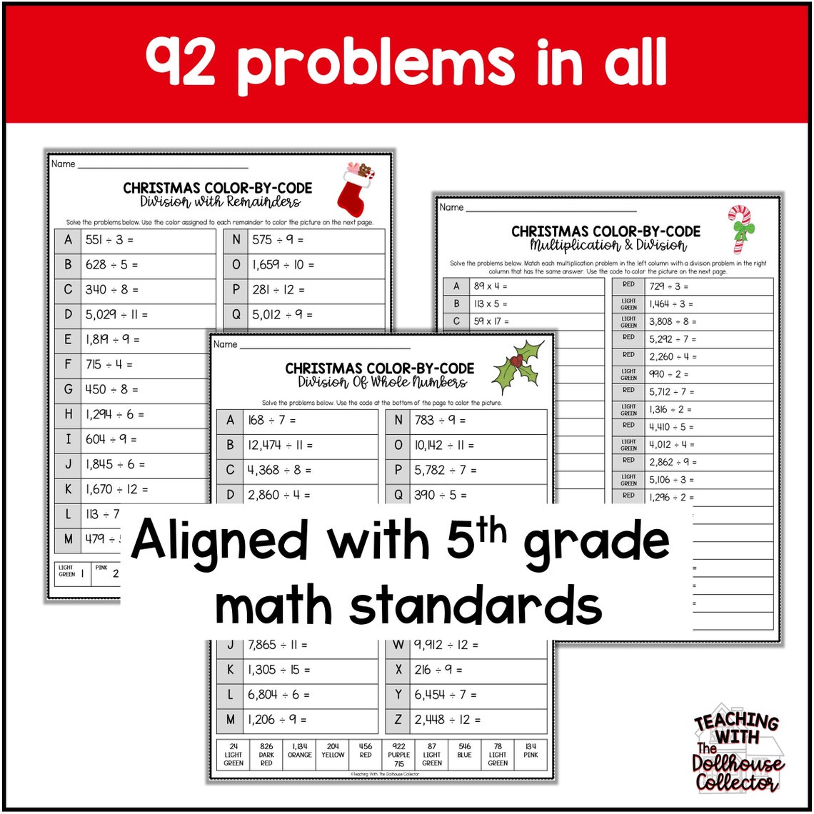 Christmas Math Color by Code Worksheets | Multiplication and Division ...