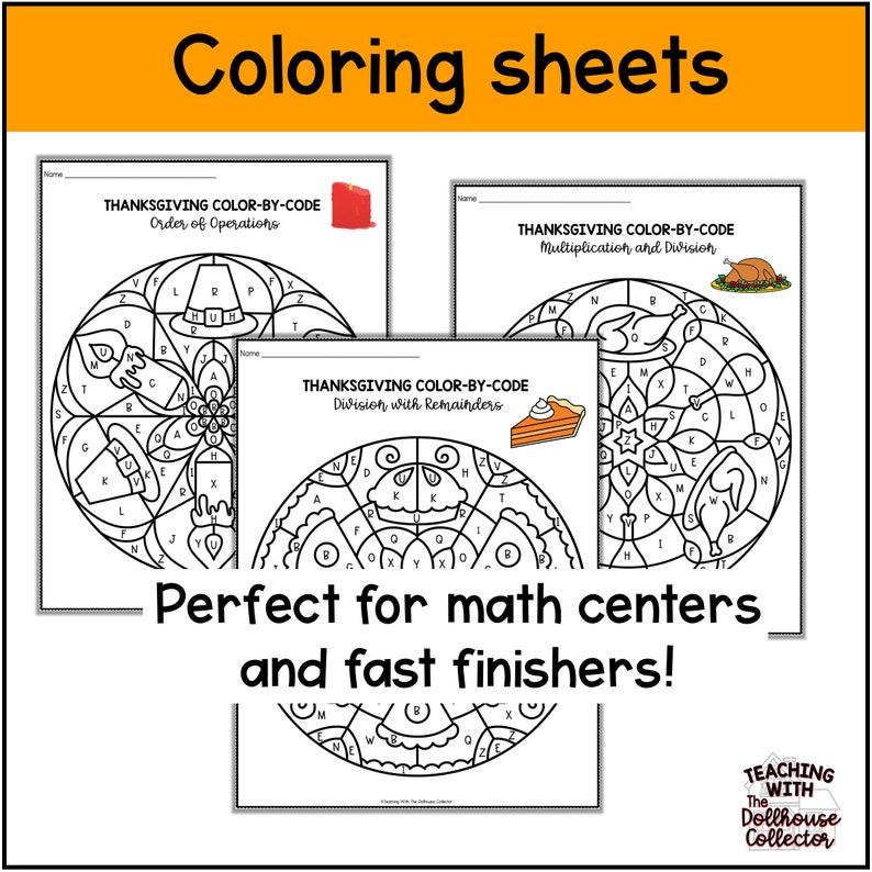 Thanksgiving Math Color by Code Worksheets Color by Number 5th Grade ...