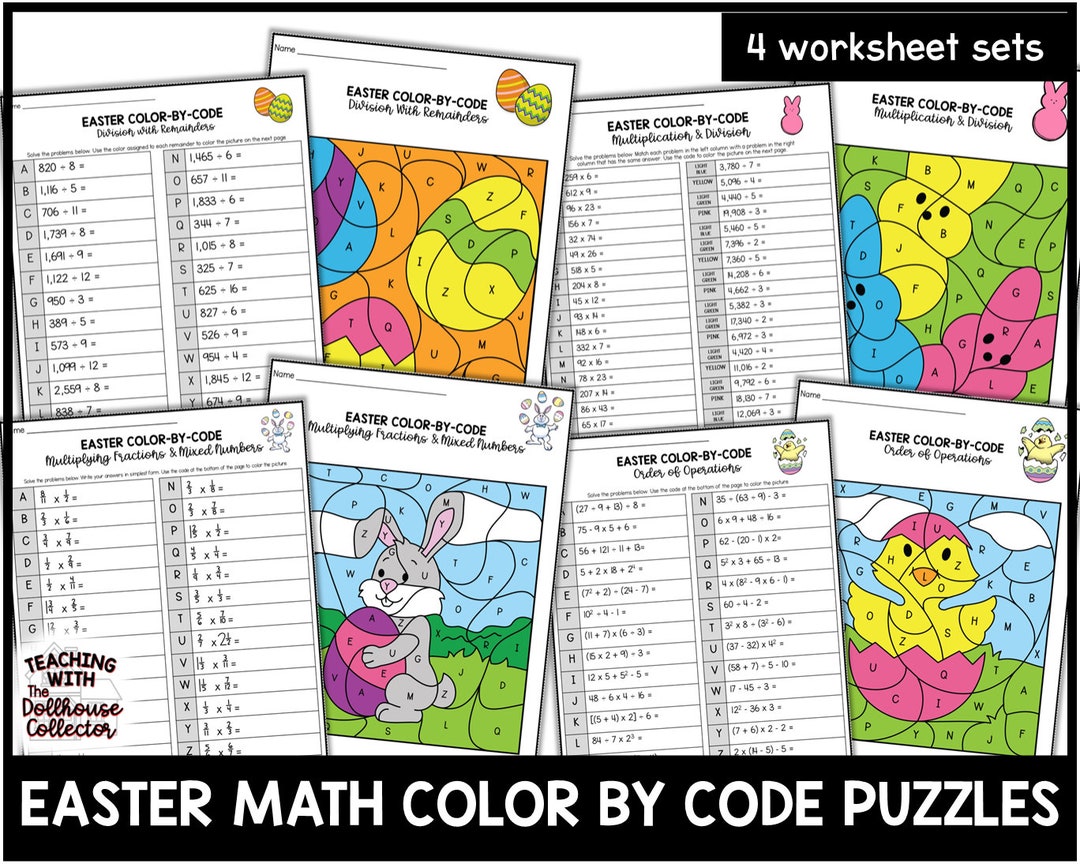 Easter Math Color by Code Worksheets Color by Number 5th - Etsy