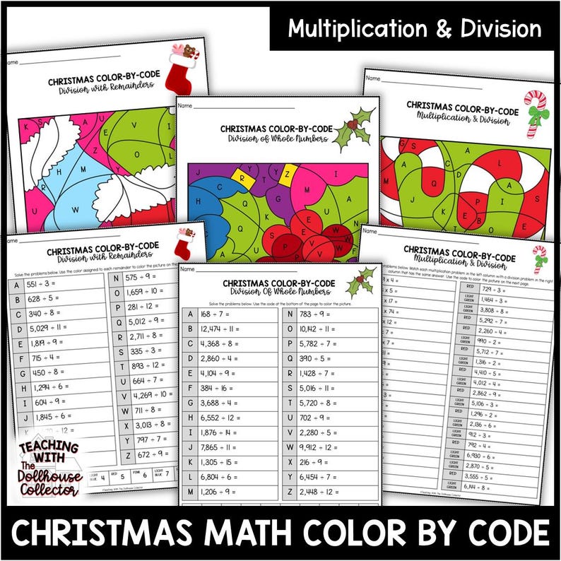 Christmas Math Color by Code Worksheets | Multiplication and Division ...