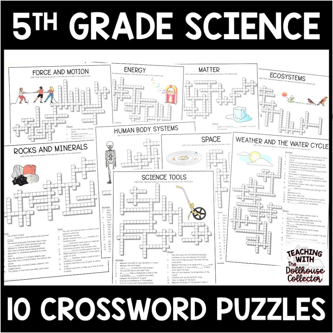 Science Crossword Puzzles | 5th Grade Science Vocabulary - Etsy