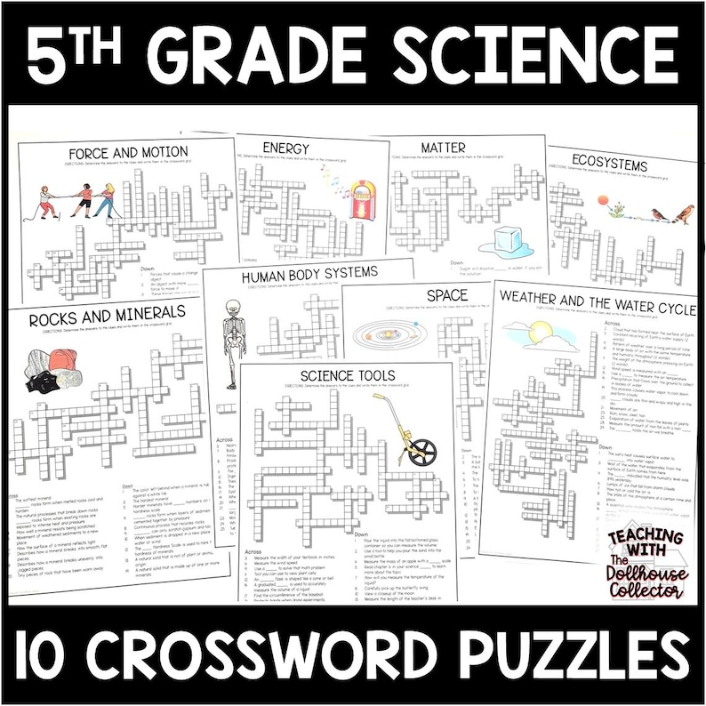 Science Crossword Puzzles | 5th Grade Science Vocabulary - Etsy