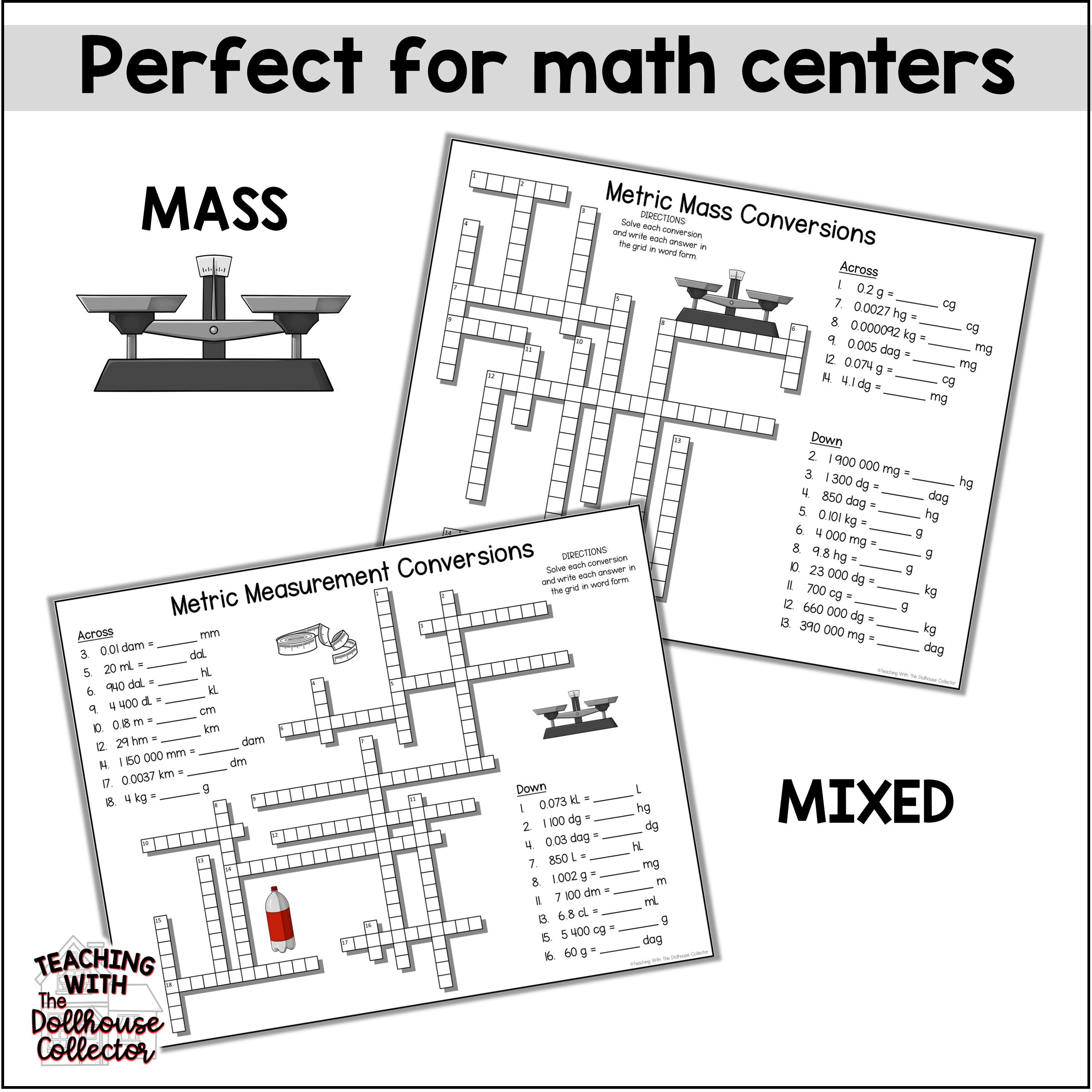 Math Crossword Puzzles | METRIC MEASUREMENT CONVERSIONS | Math Centers ...