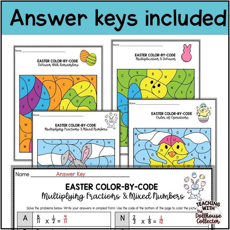 Easter Math Color by Code Worksheets Color by Number 5th - Etsy