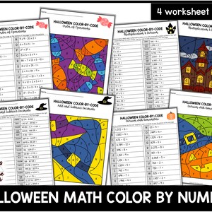 Halloween Math Color by Code Worksheets Color by Number - Etsy
