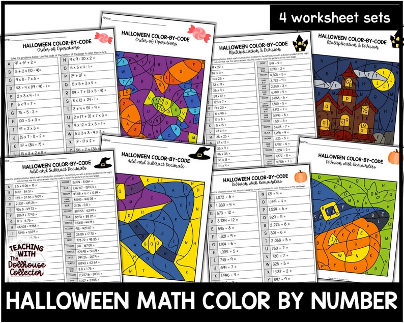 Halloween Math Color by Code Worksheets Color by Number - Etsy