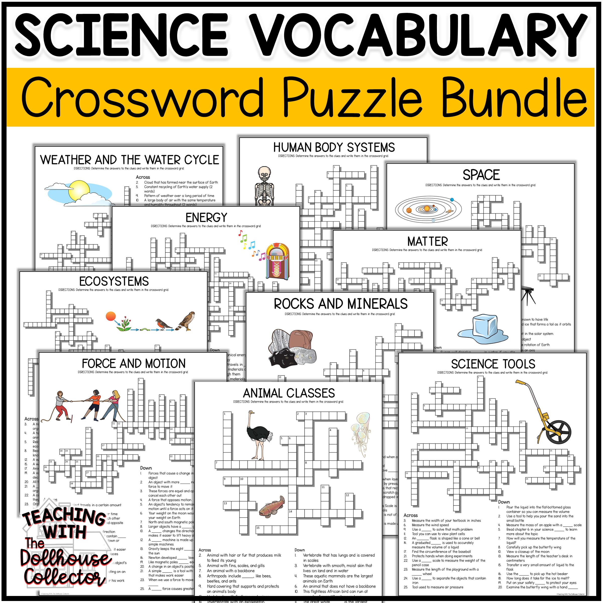 Science Crossword Puzzles | 5th Grade Science Vocabulary - Etsy