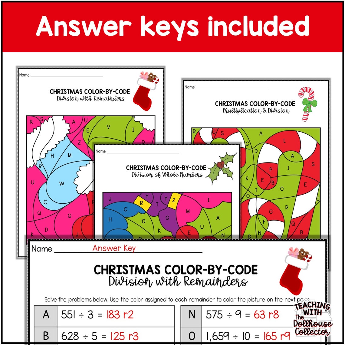 Christmas Math Color by Code Worksheets | Multiplication and Division ...