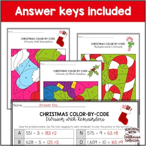 Christmas Math Color by Code Worksheets: Multiplication & Division ...