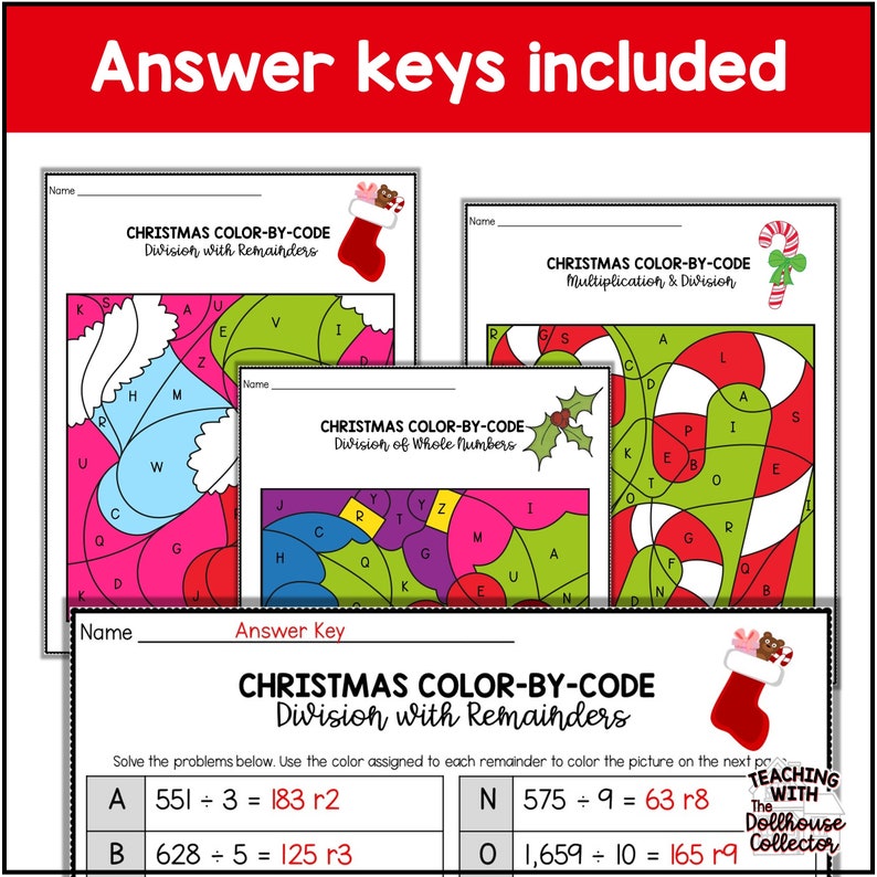 Christmas Math Color by Code Worksheets | Multiplication and Division ...