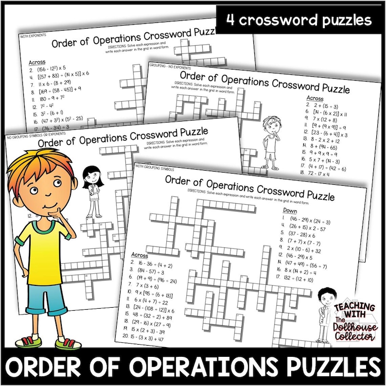 Math Crossword Puzzles | ORDER OF OPERATIONS | Math Centers | 5th Grade ...