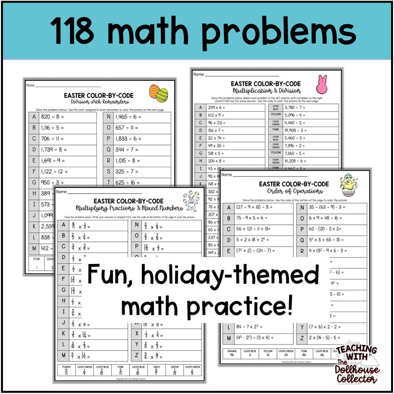 Easter Math Color by Code Worksheets | Color by Number | 5th Grade ...