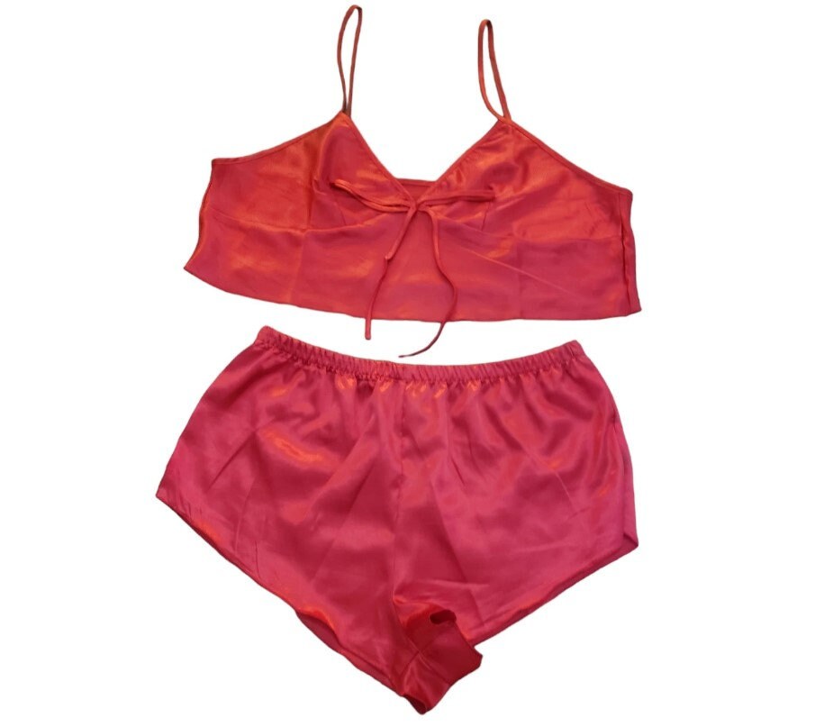 Red Satin Pajama Set Crop Top & Shorts - Etsy