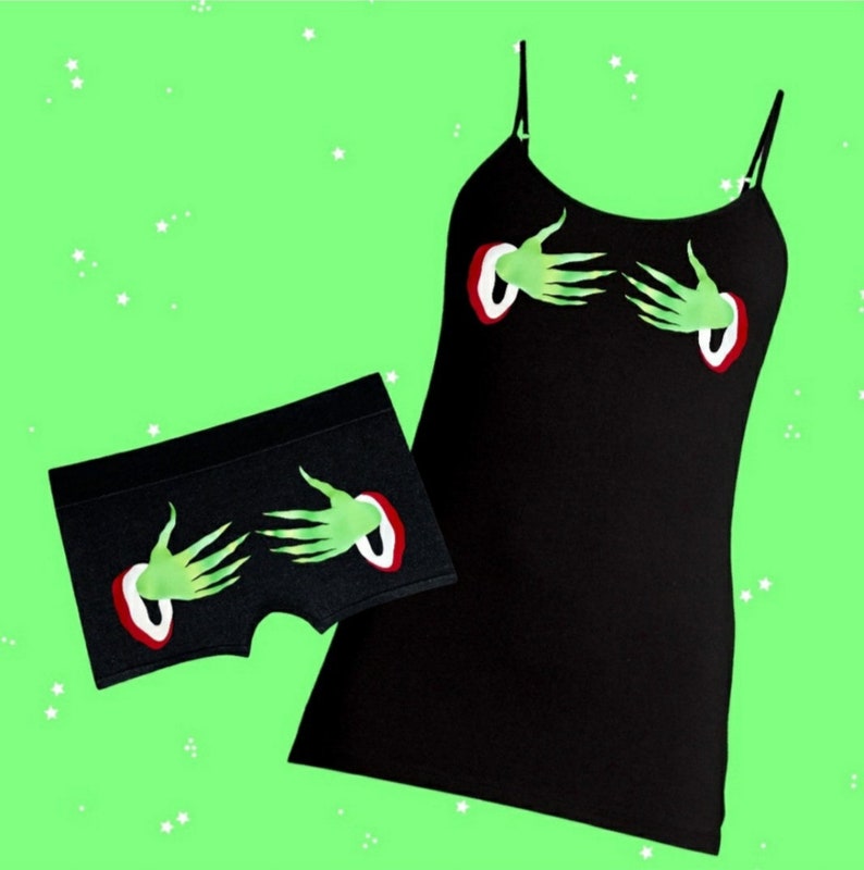 Grinch Lingerie Pajamas Womens Christmas Lingerie Grinch Hands Pajama