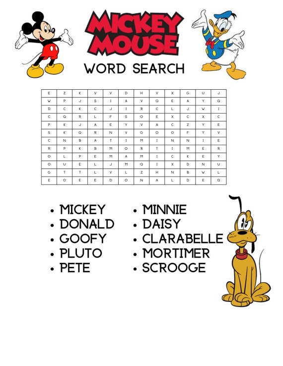 Mickey Mouse Word Search Puzzle - Etsy