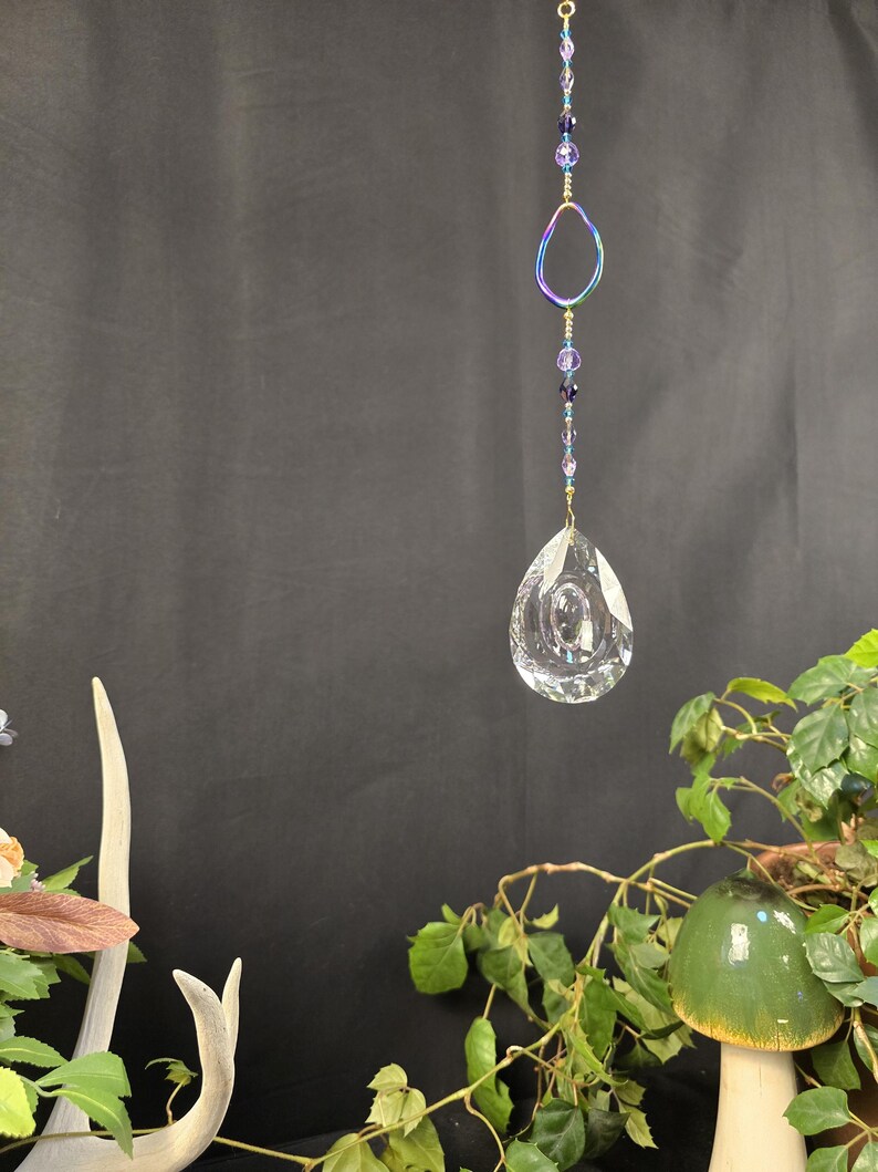 Anodized Oval and Crystal Teardrop Suncatcher Home Decor - Etsy
