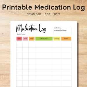 Printable Medication Log, Sick Day Log, Children's Medication Tracker ...