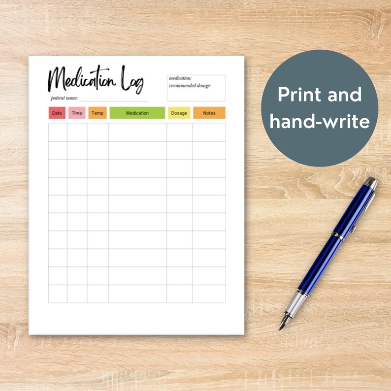 Printable Medication Log, Sick Day Log, Children's Medication Tracker ...