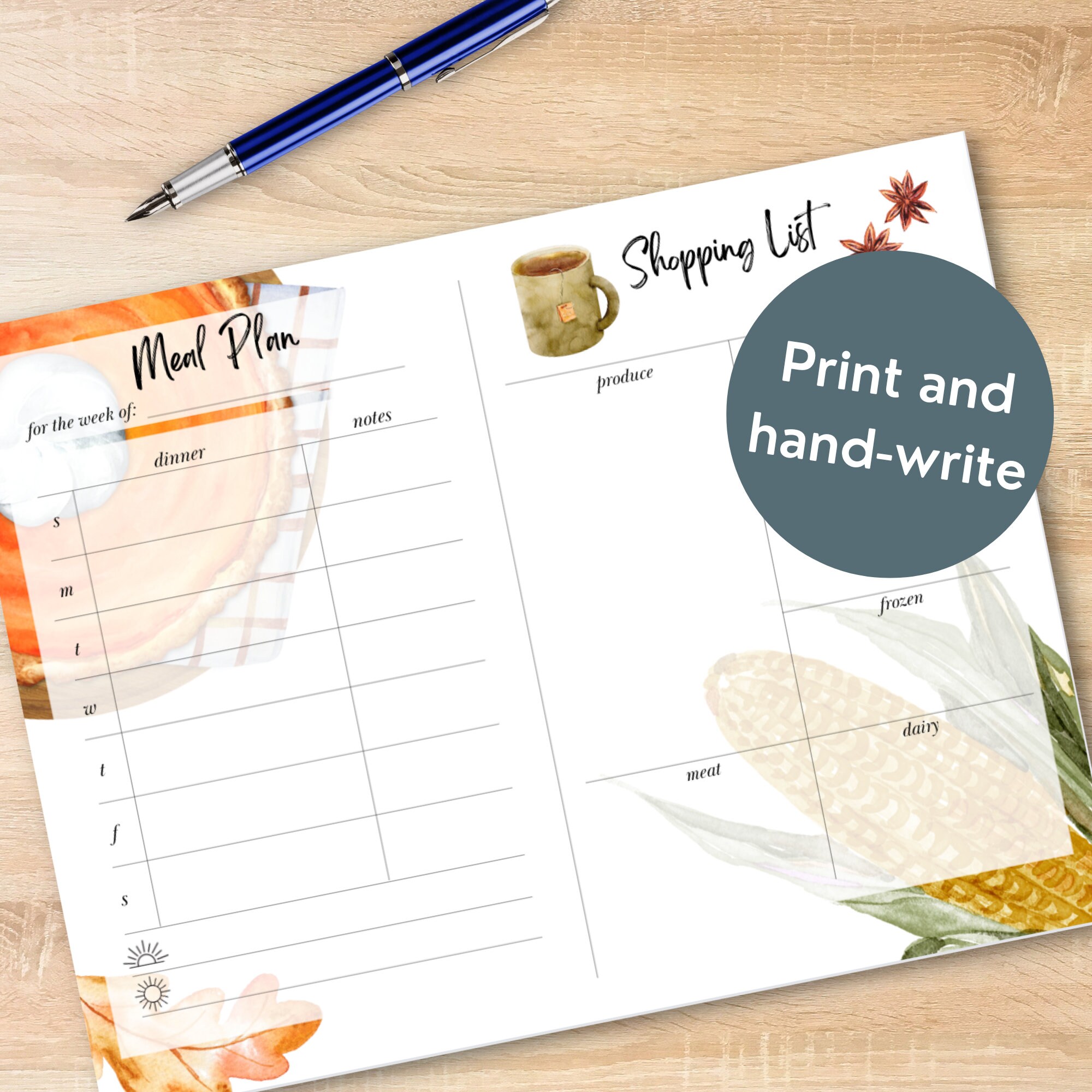 Autumn Meal Plan and Shopping List Digital Download, Printable, PDF ...