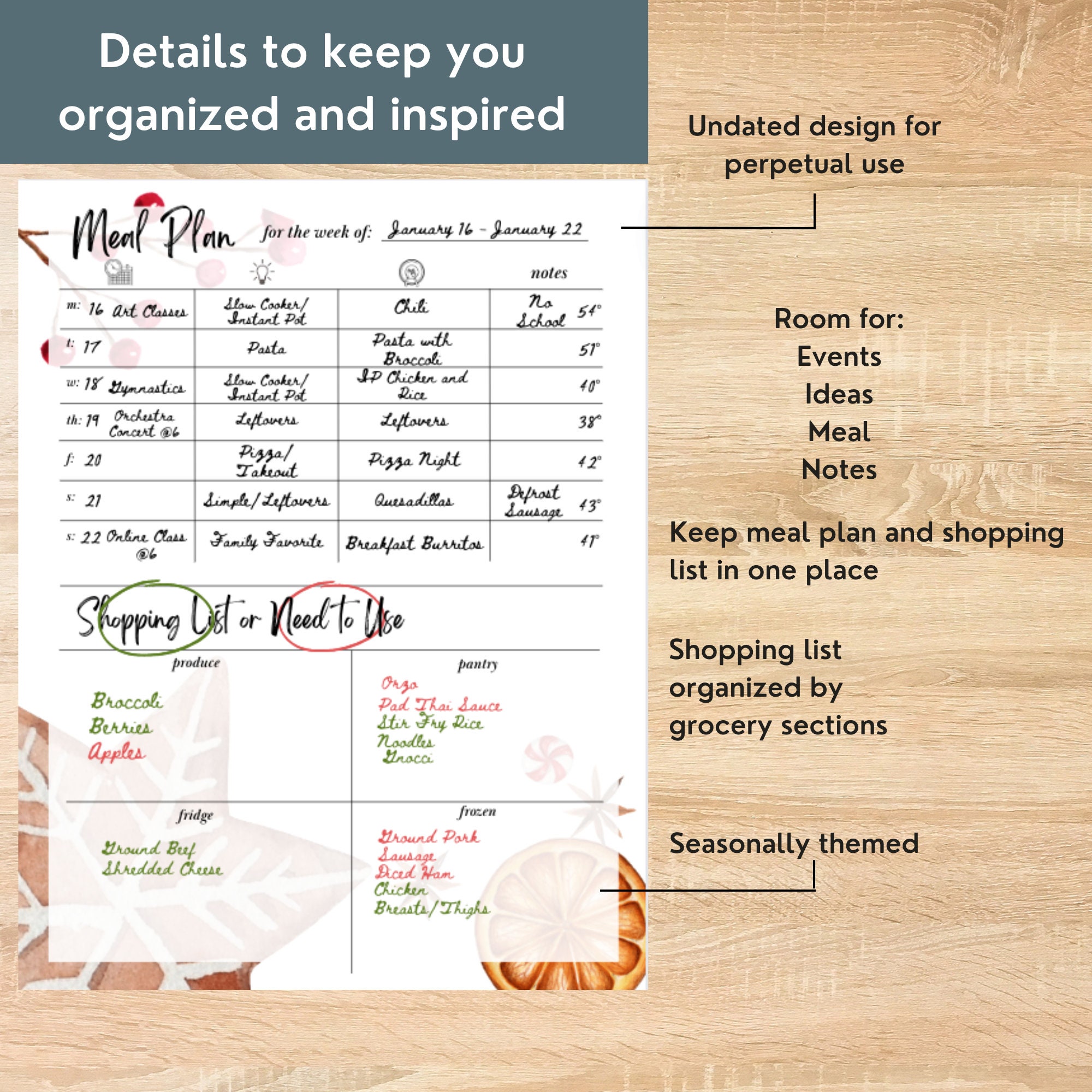 Winter Theme Meal Plan Dinner Only, Digital Download, Printable, PDF ...