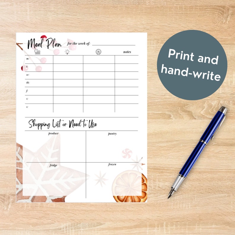 Winter Theme Meal Plan Dinner Only, Digital Download, Printable, PDF ...