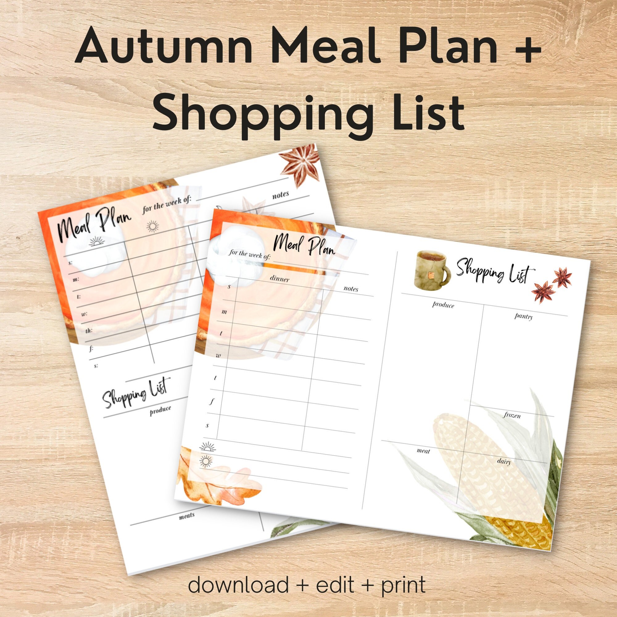 Autumn Meal Plan and Shopping List Digital Download, Printable, PDF ...